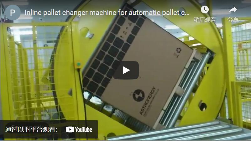 Inline pallet changer machine with conveyorized infeed and outfeed ...