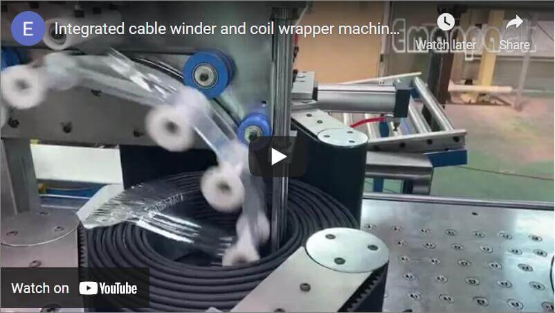 Integrated cable winder and coil wrapper machine making cable coils ...